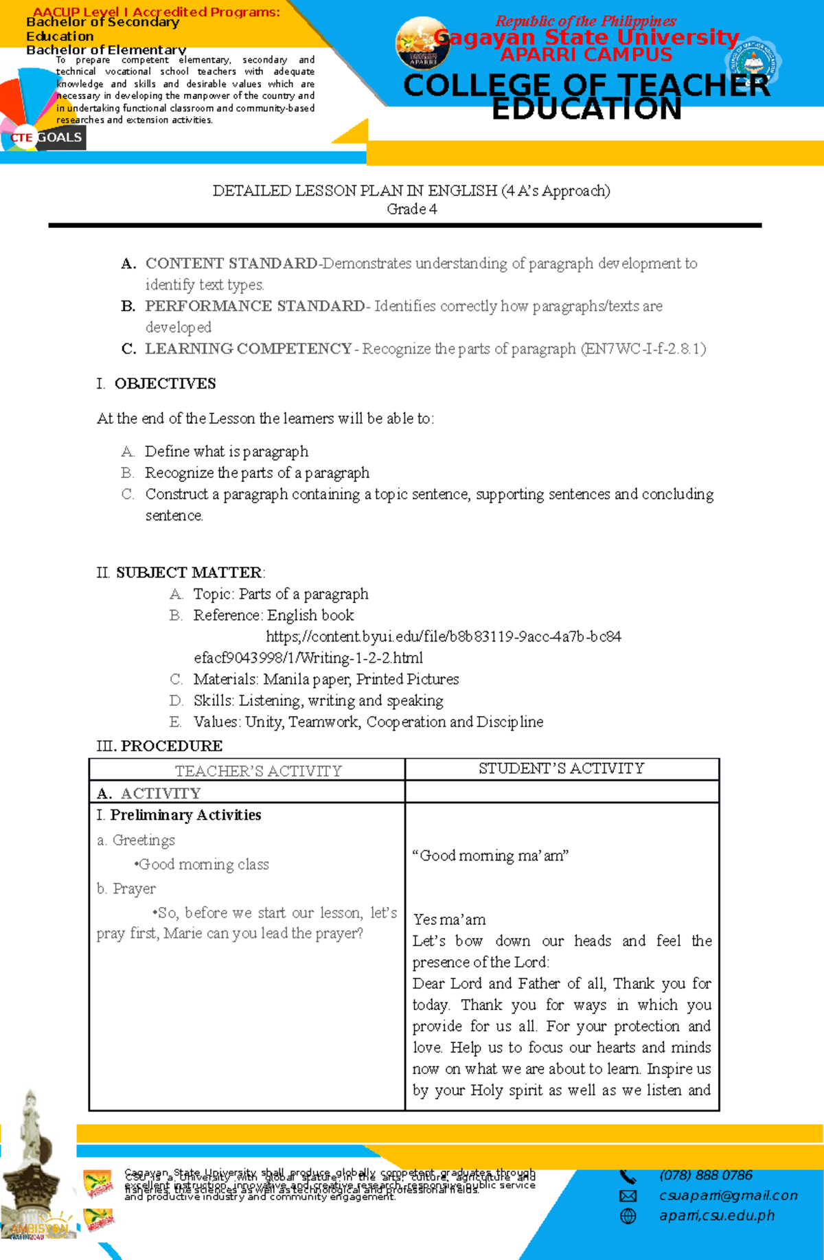 Detailed Lesson Plan - Republic of the Philippines Cagayan State ...