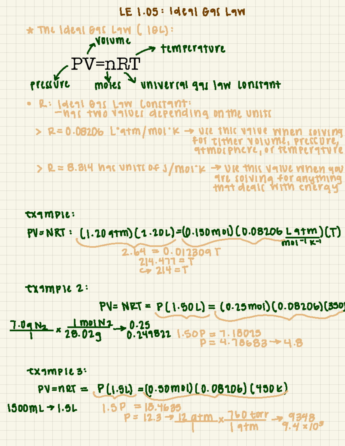 Chemistry 301 - LE 1.5 : Ideal Gas Law - PV=nRT LE 1 : Ide 91 695 Law ...