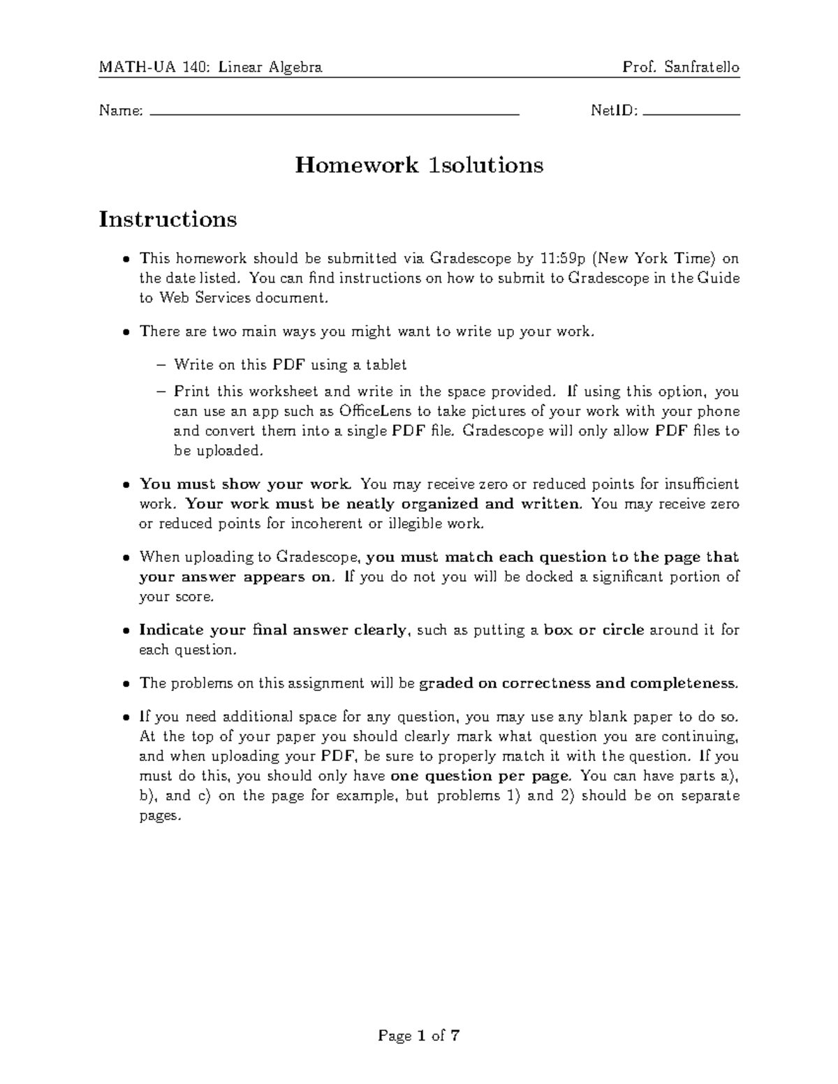 HW1 - TR - Solutions - MATH-UA 140: Linear Algebra Prof. Sanfratello ...