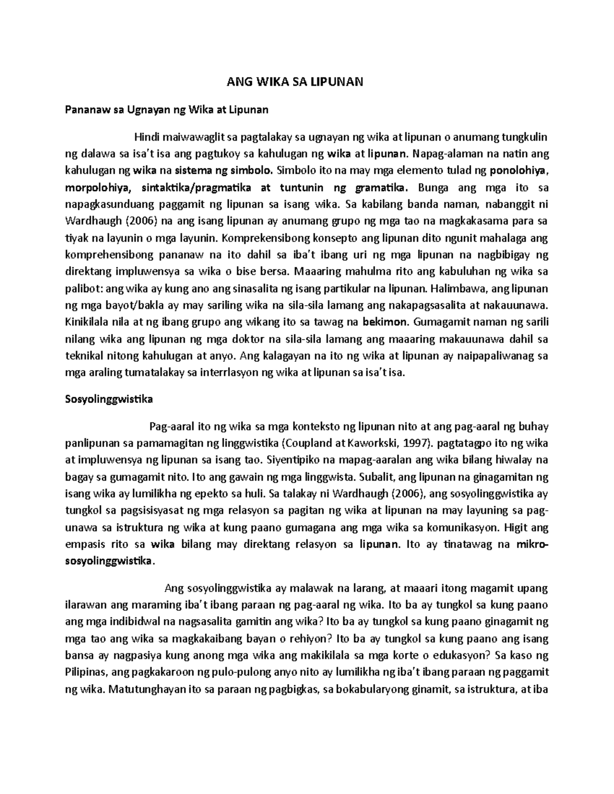 Babasahin sa Filipino 101 Topic C - ANG WIKA SA LIPUNAN Pananaw sa ...