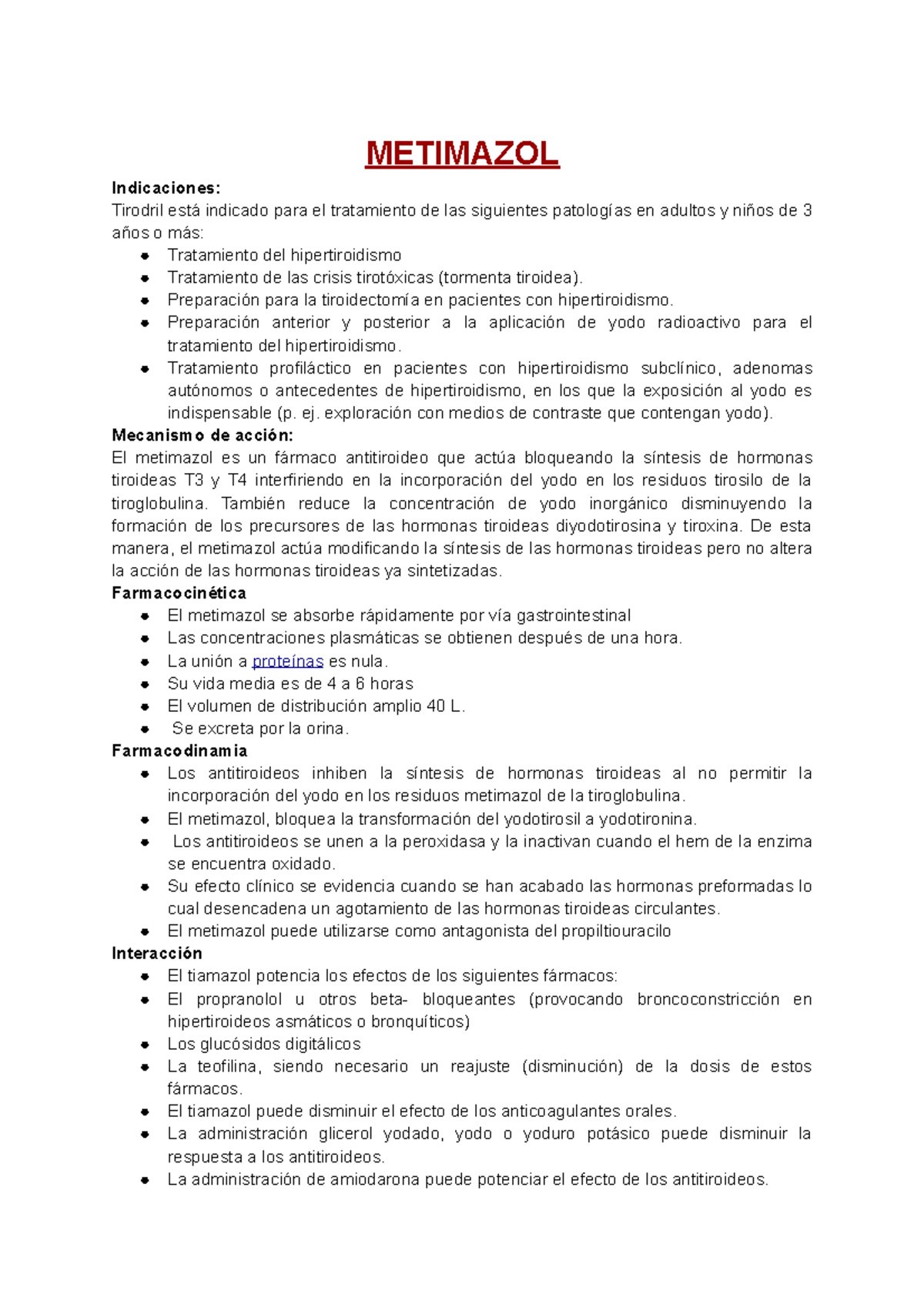 Metimazol - Mecanismo de acción - METIMAZOL Indicaciones: Tirodril está ...