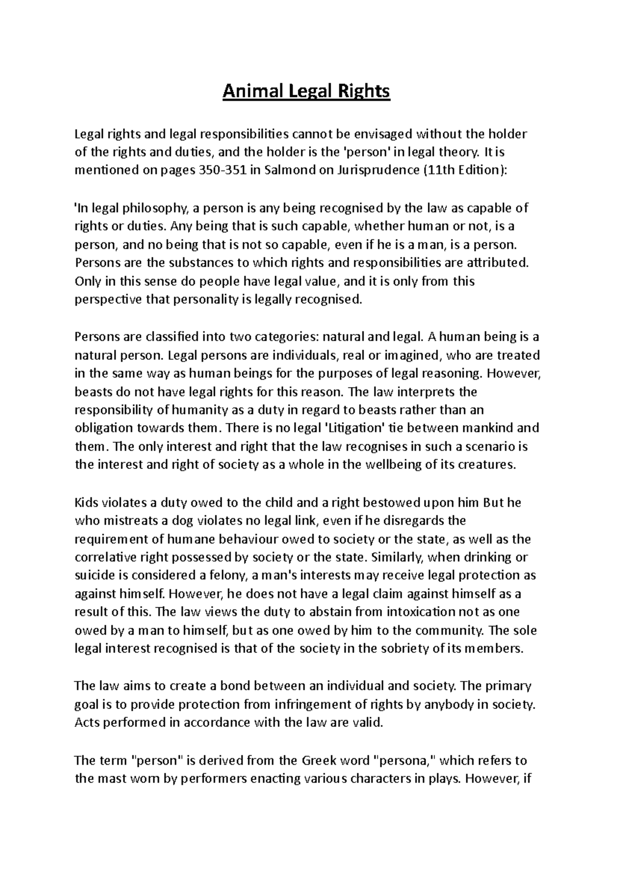 Animal Legal Rights - Jurisprudence notes for all studying Law ...