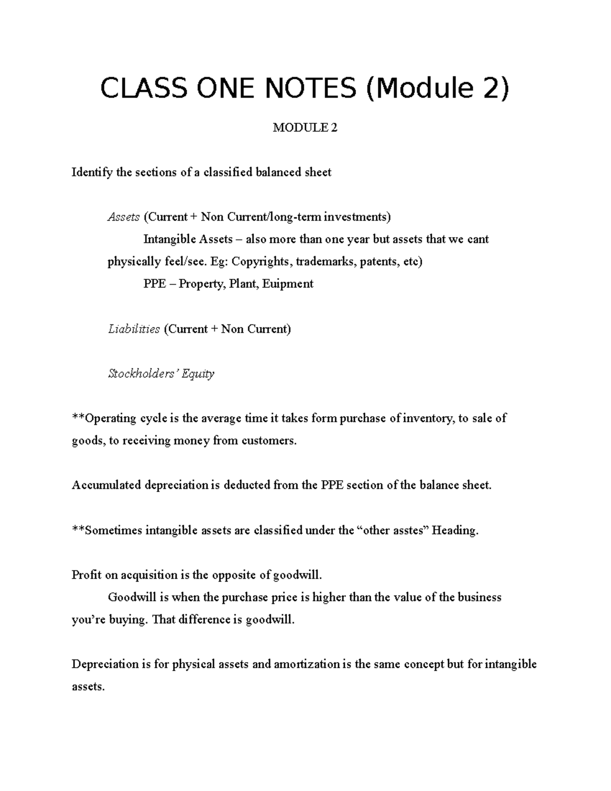 Chapter 2 Notes - CLASS ONE NOTES (Module 2) MODULE 2 Identify the ...