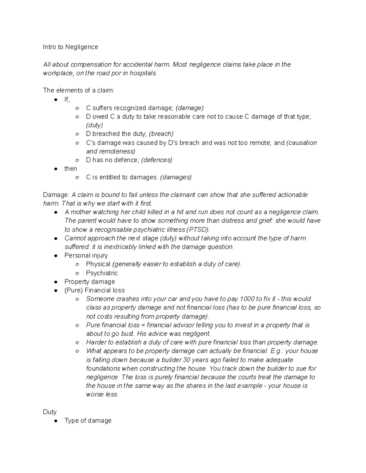 Intro to Negligence - Lecture notes 1 - Intro to Negligence All about ...