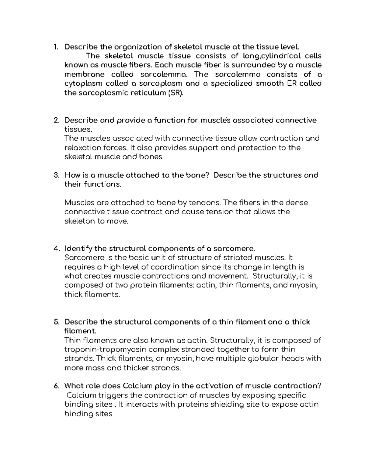 Muscle Assignment - Chapter Objectives Answer the given questions ...