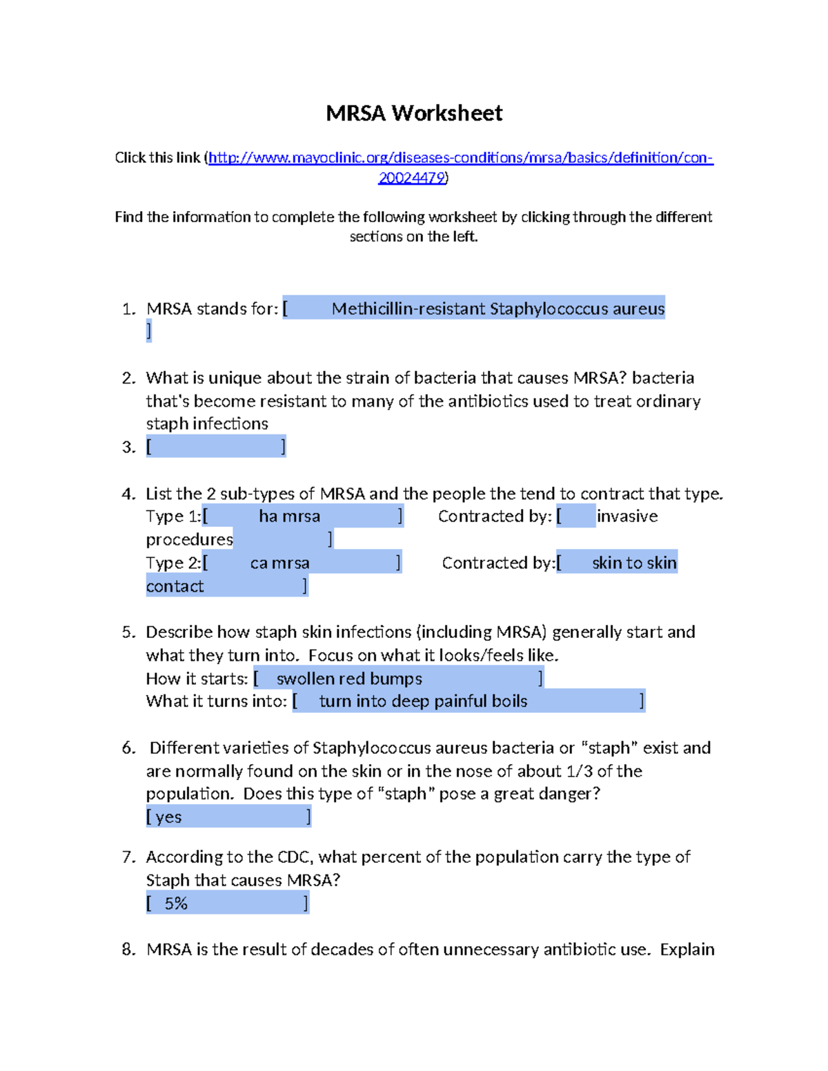 2.1 MRSA Worksheet - Quick assignment - MRSA Worksheet Click this link ...