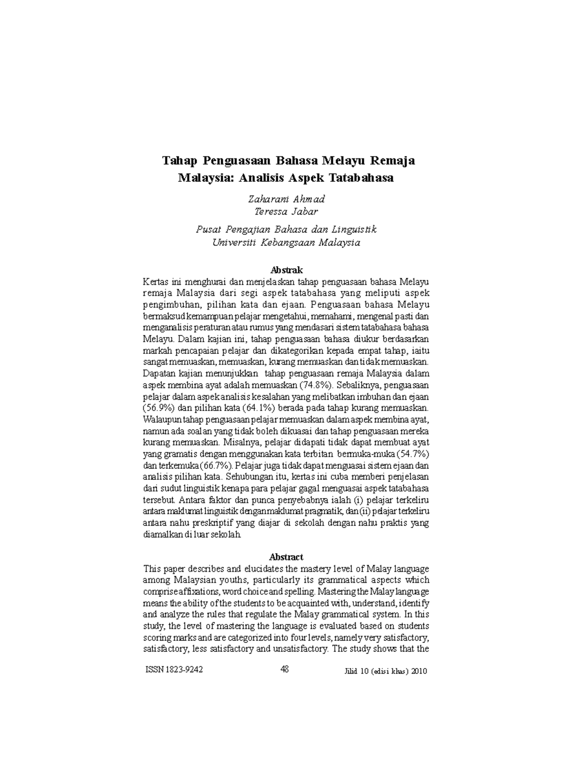 malay writing for document - Tahap Penguasaan Bahasa Melayu Remaja ...