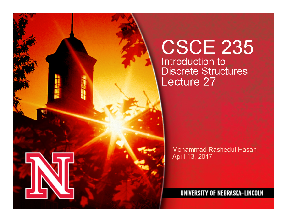 26 Lecture Notes 26 Csce 235 Introduction To Discrete Structures Lecture 27 Mohammad