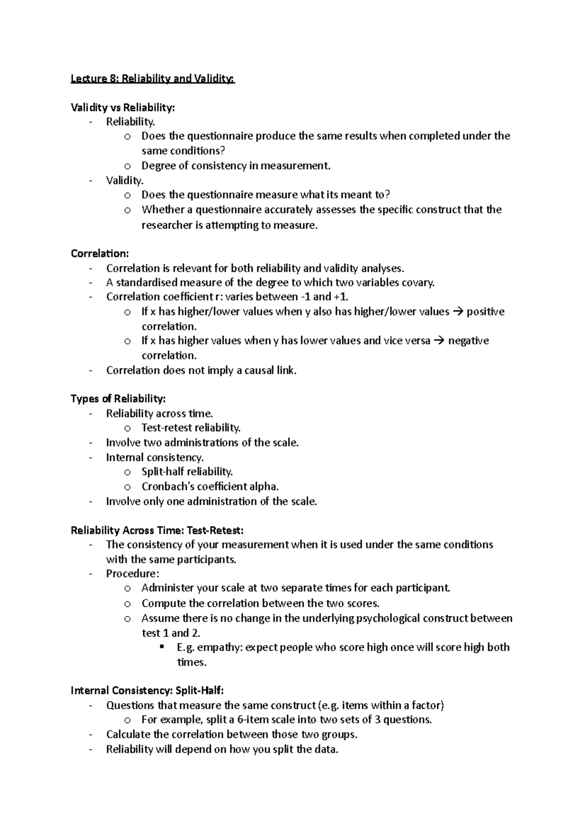 Lecture 8- Reliability and Validity - Lecture 8: Reliability and Validity: Validity vs ...