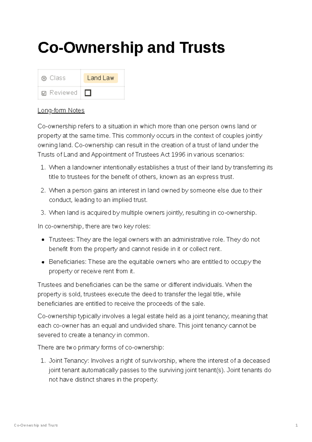 Co-Ownership and Trusts - This commonly occurs in the context of ...