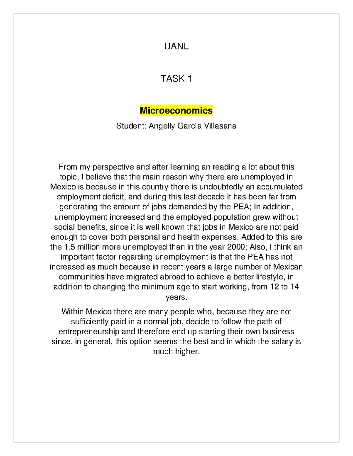 TASK 1 Microeconomics - Tarea sobre porque en Mexico existe el ...