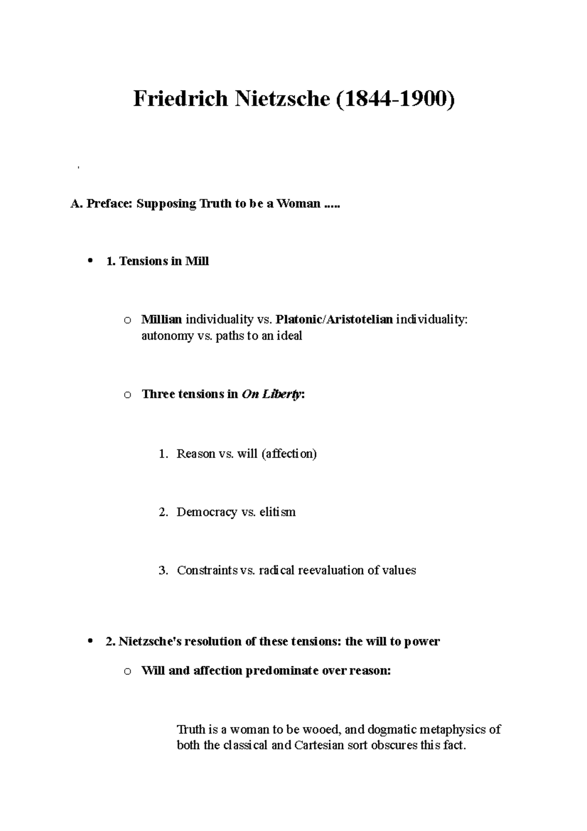 Friedrich Nietzsche - Lecture notes 6 - Friedrich Nietzsche (1844-1900 ...