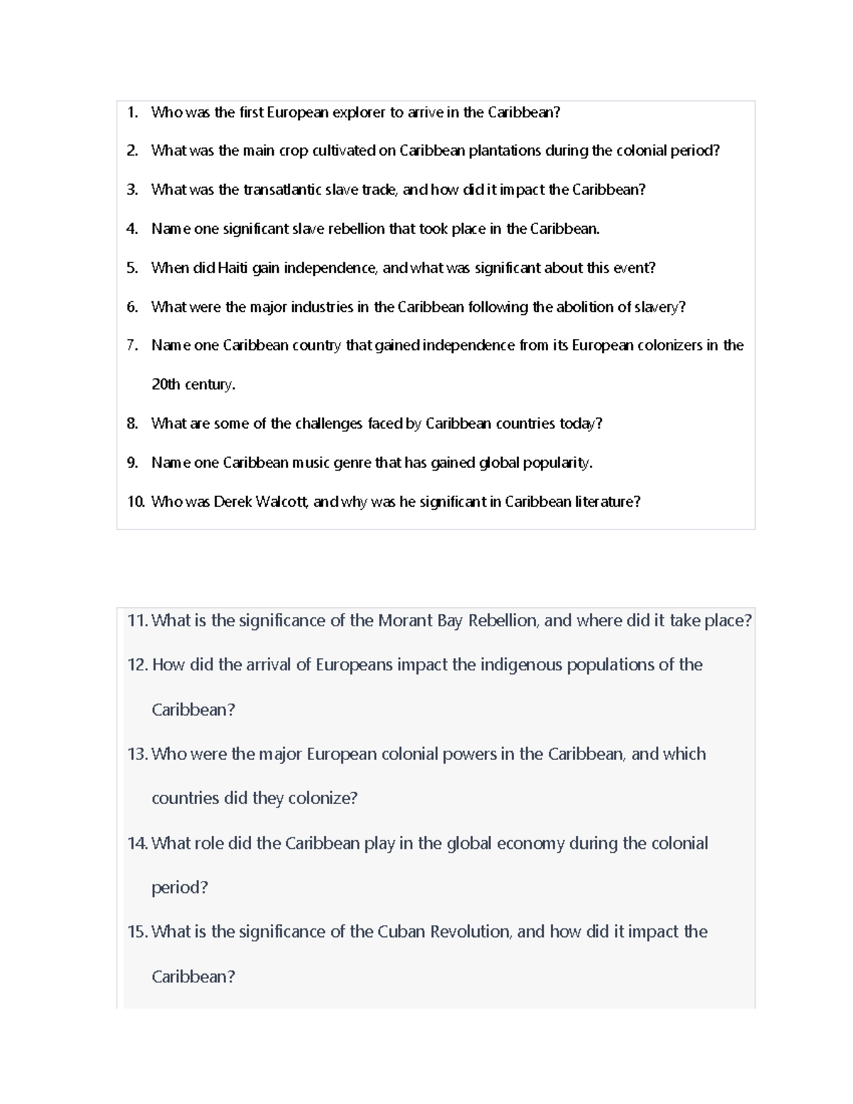 Carribean History Review - 1. Who was the first European explorer to ...