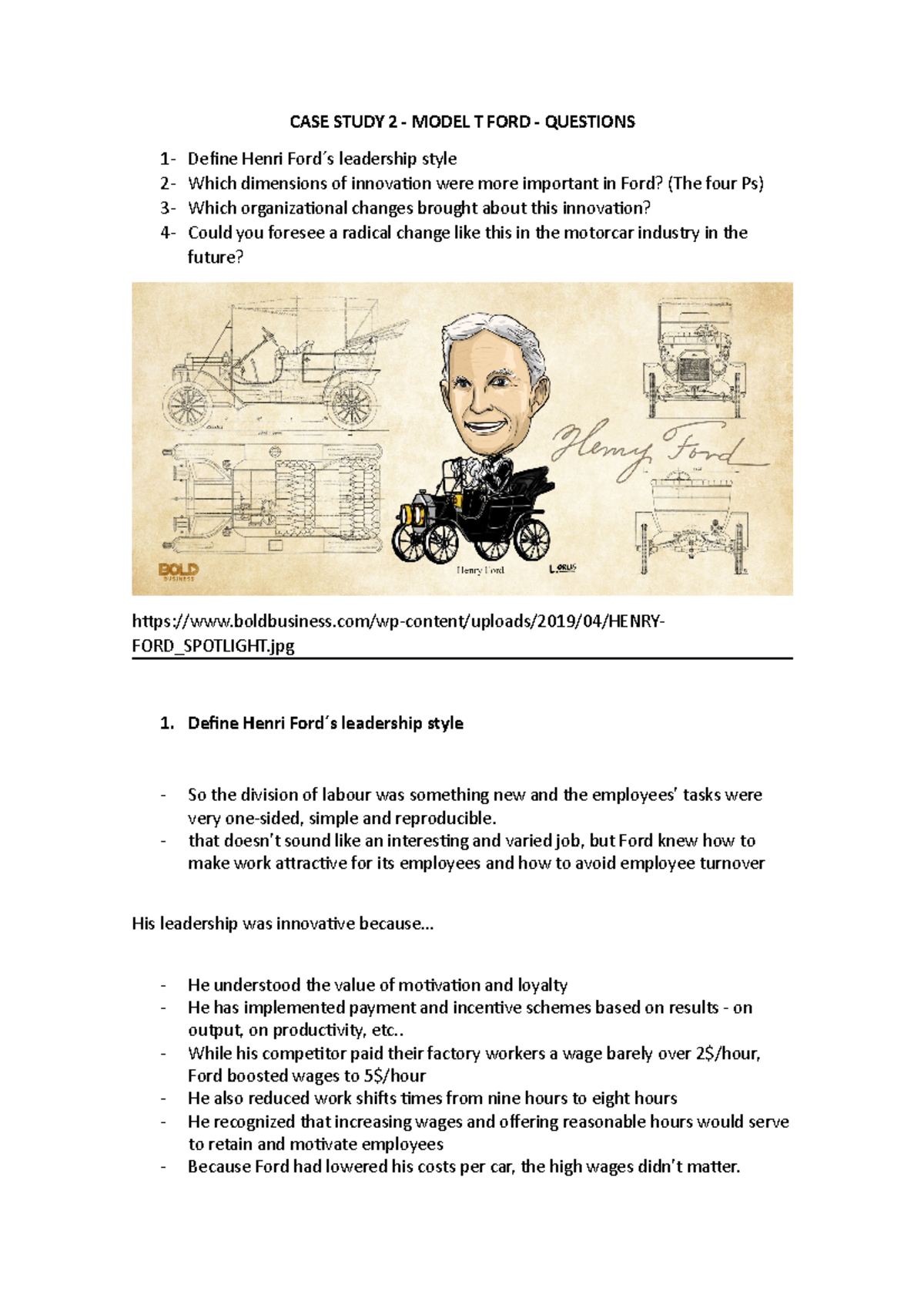 Case Study 2- Model T Ford Questions - CASE STUDY 2 - MODEL T FORD ...