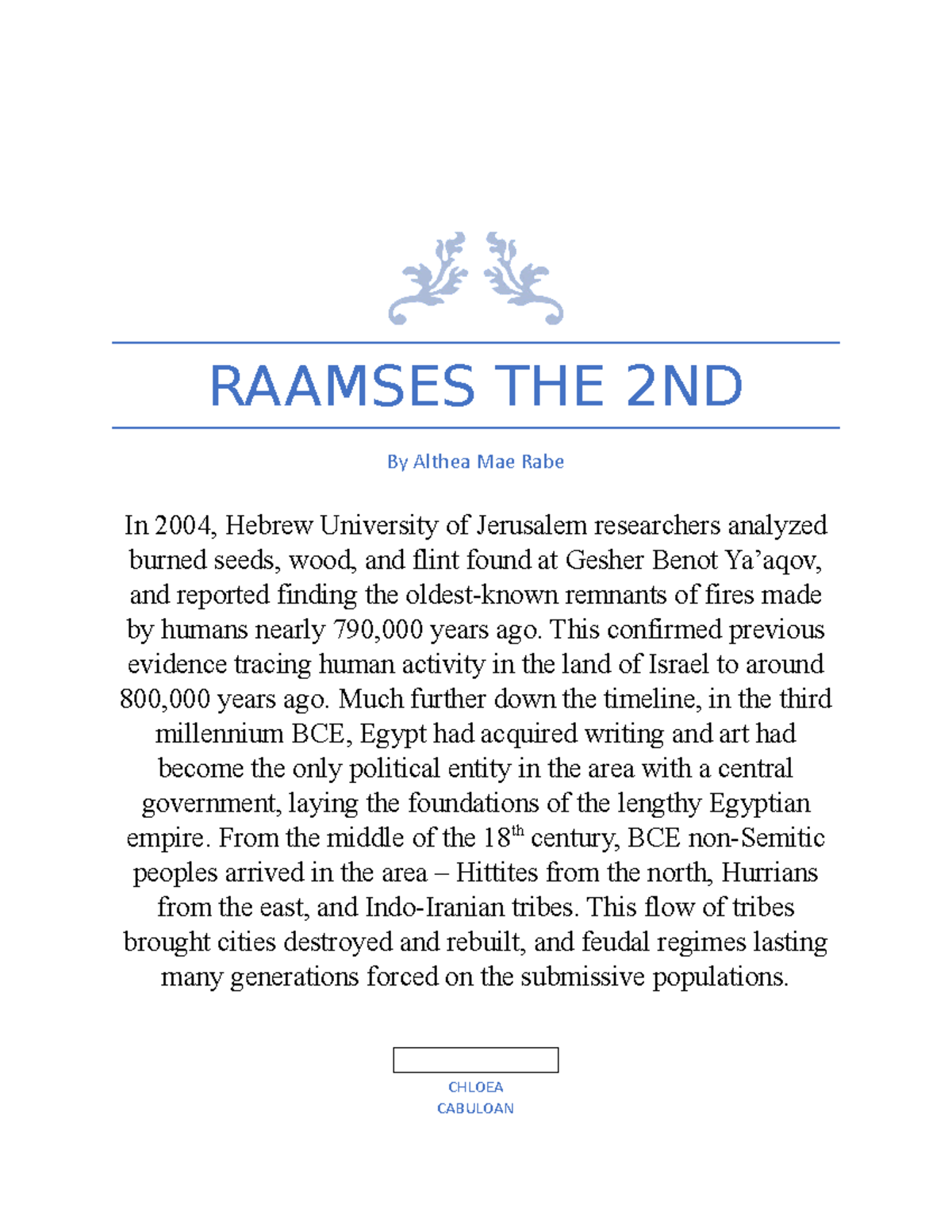 Chloea - for the download - RAAMSES THE 2ND By Althea Mae Rabe In 2004 ...