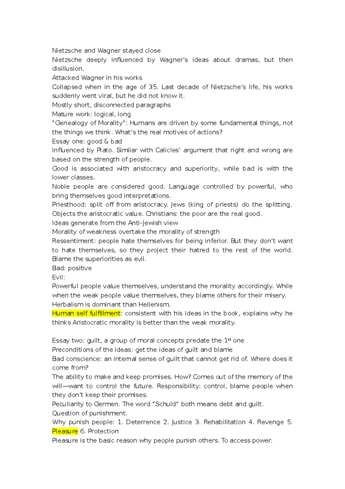 Nietzsche lecture notes - Nietzsche and Wagner stayed close Nietzsche ...