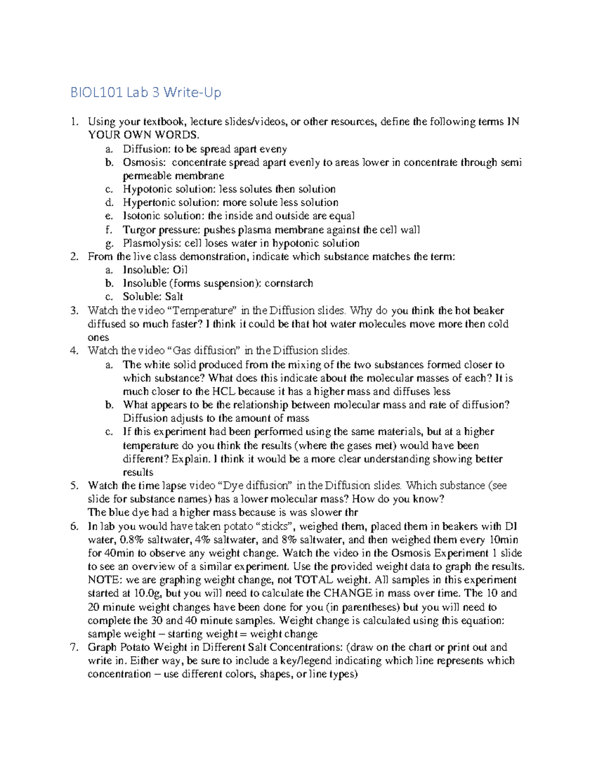 BIOL101 Lab 3 Writeup Remote - Warning: TT: undefined function: 32 BIOL101 Lab 3 Write-Up Using ...