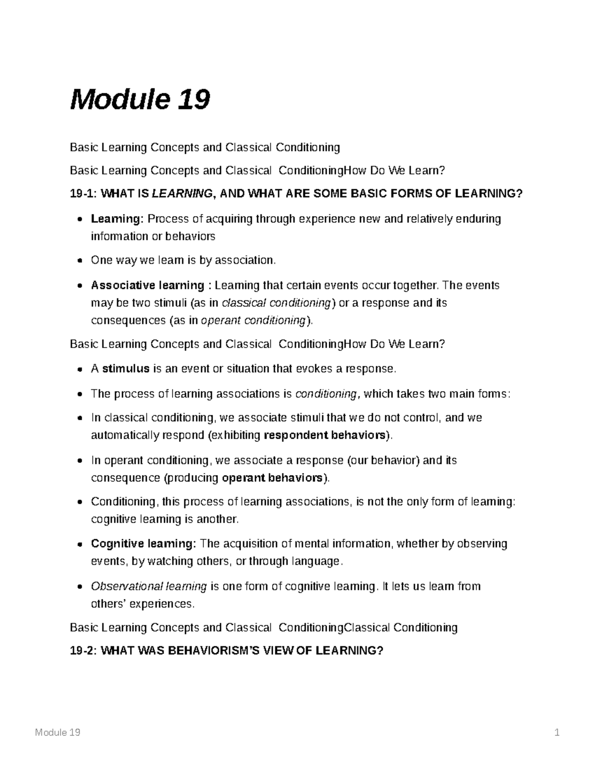 Module 19 - In class notes over lecture, not worth any points ...