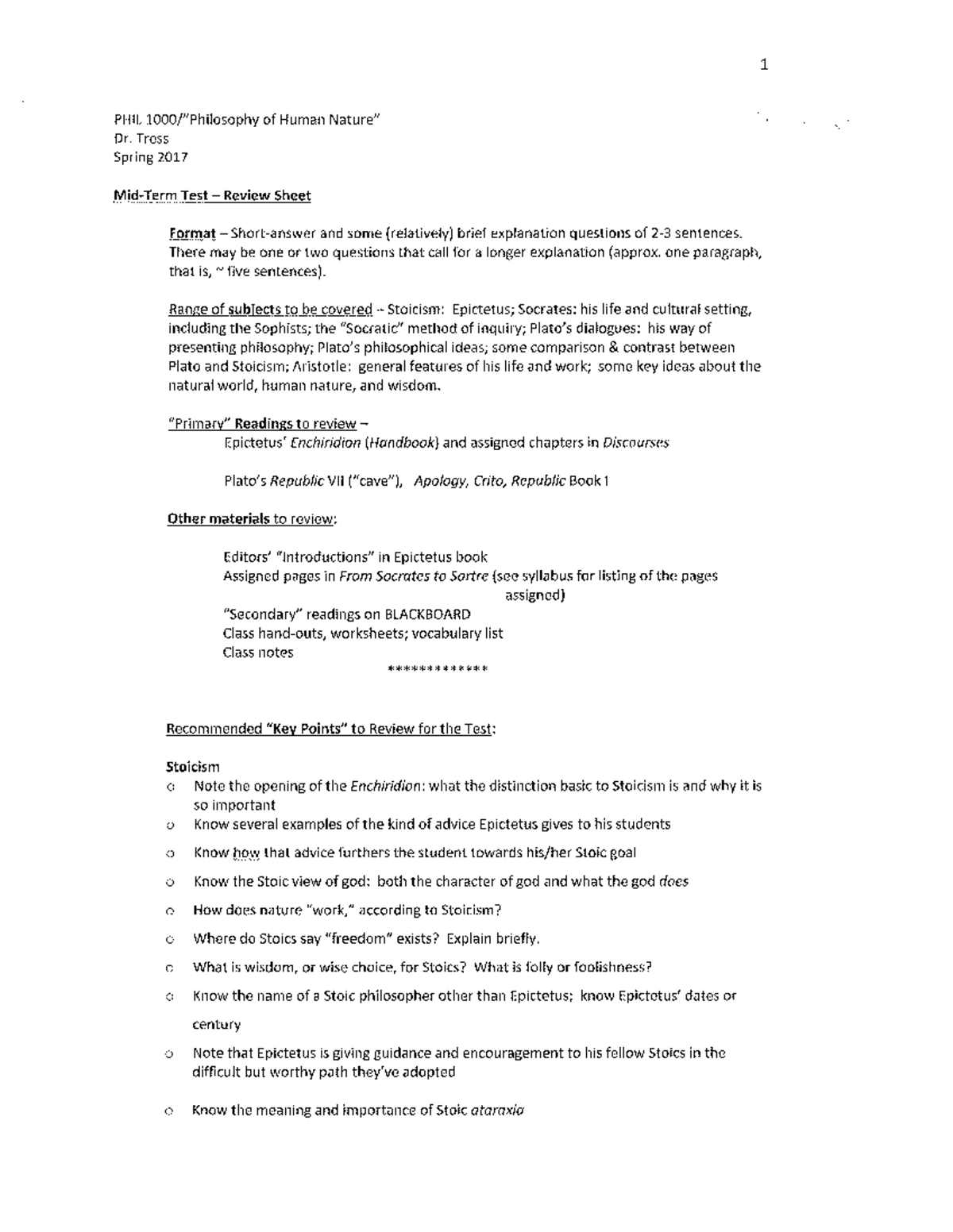 PHIL 1000 mid-term review - PHIL 1000 - Fordham University - Studocu