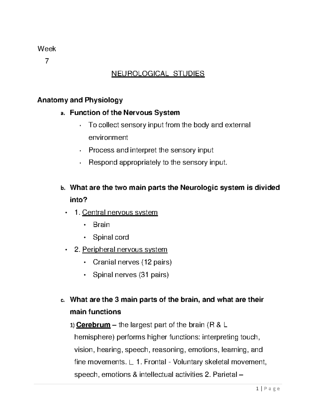 Study Guide FOR Neurological AND Musculoskeletal System copy - Week 7 ...