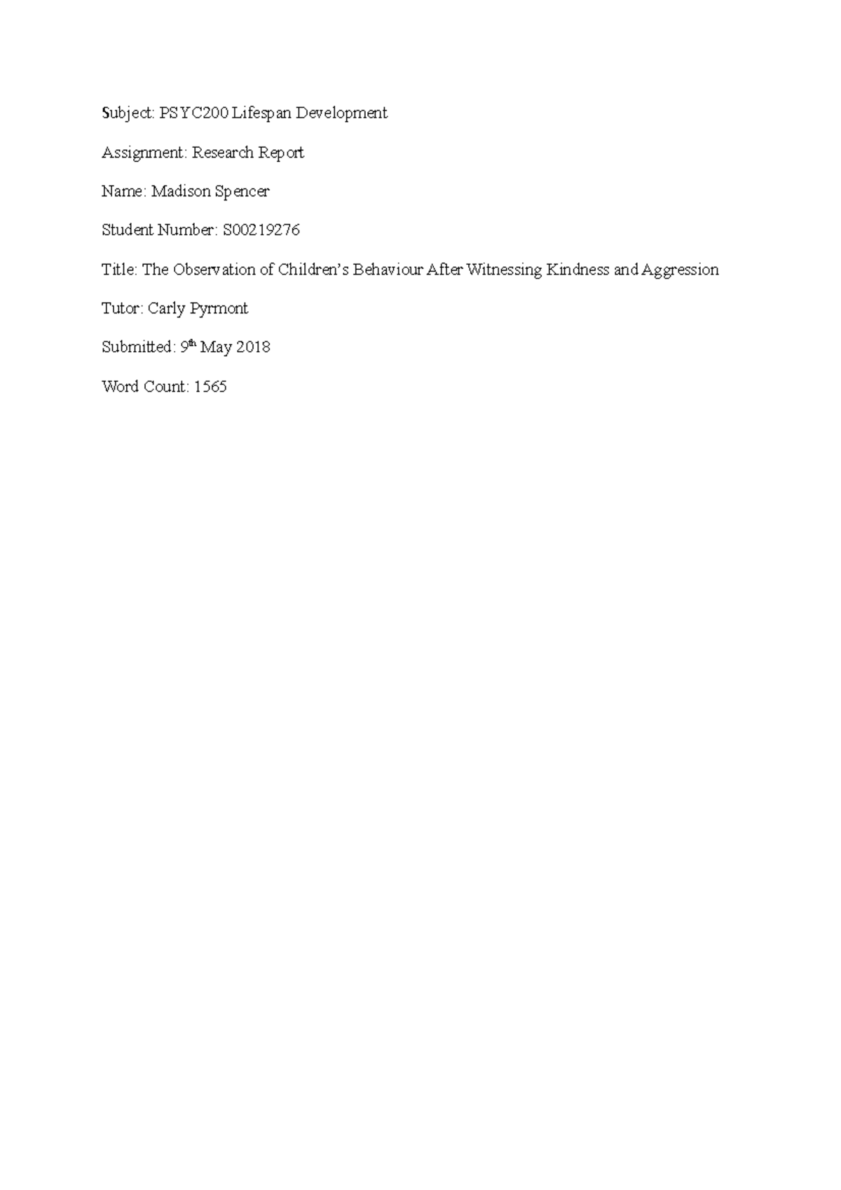 18-05-07 PSYC LAB Report - Subject: PSYC200 Lifespan Development ...