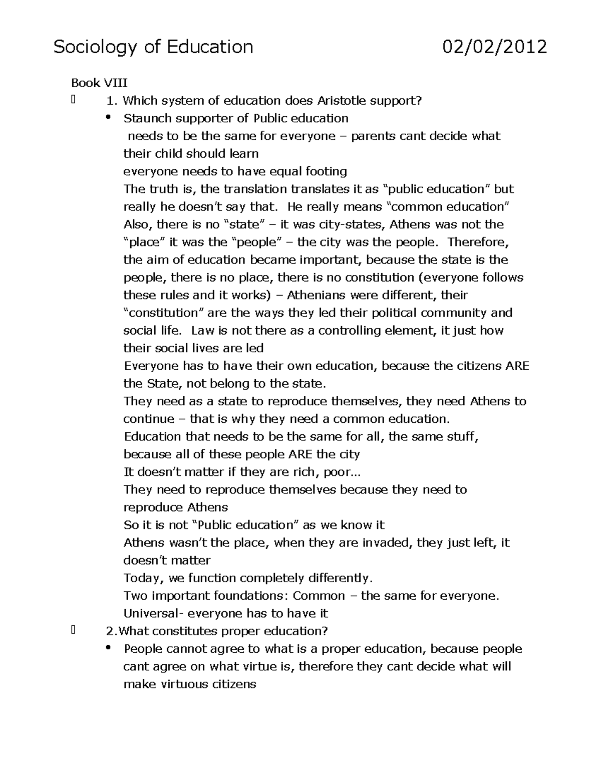 Sociology of Education - Lecture Notes - Sociology of Education 02/02 ...