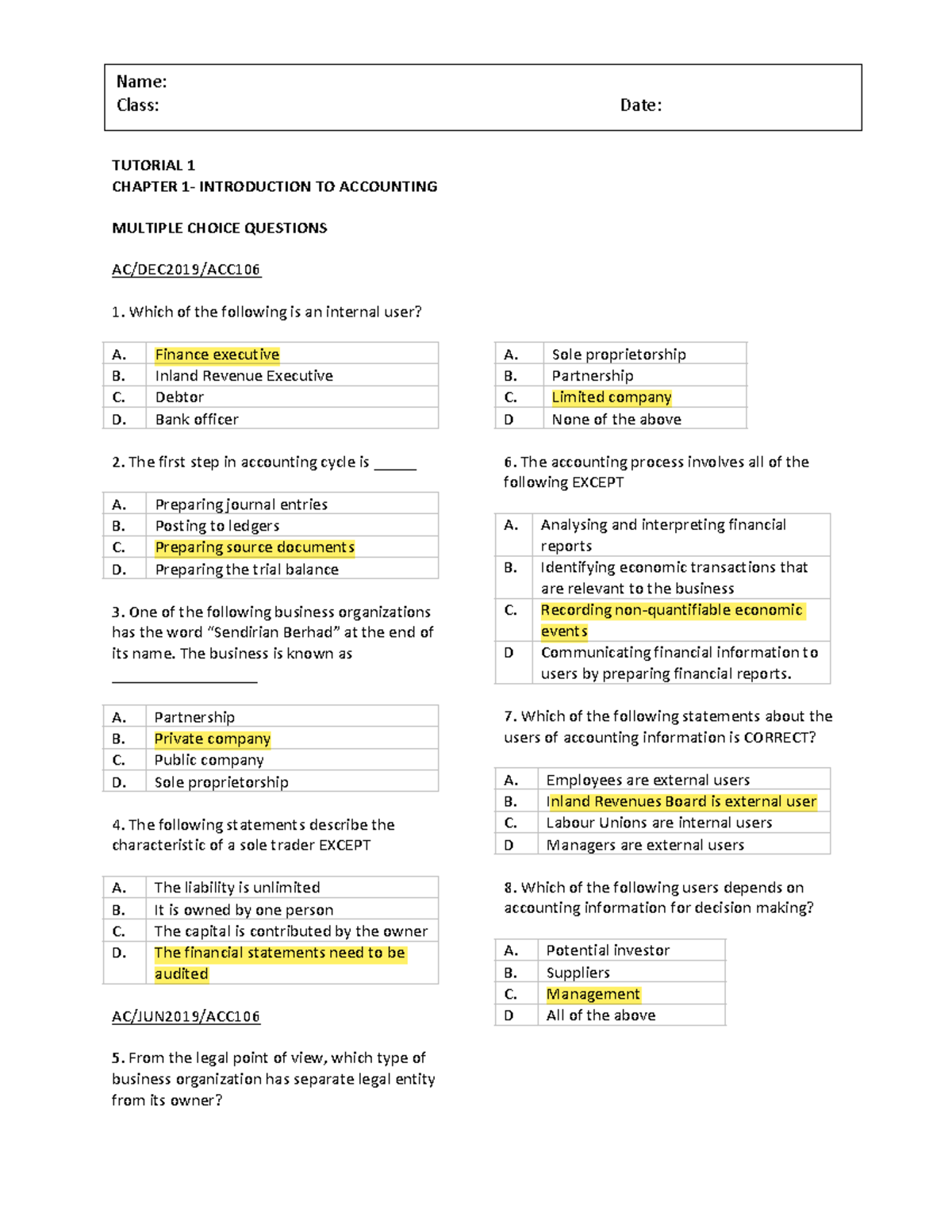 Tutorial 1 - ACC117 - TUTORIAL 1 CHAPTER 1- INTRODUCTION TO ACCOUNTING ...