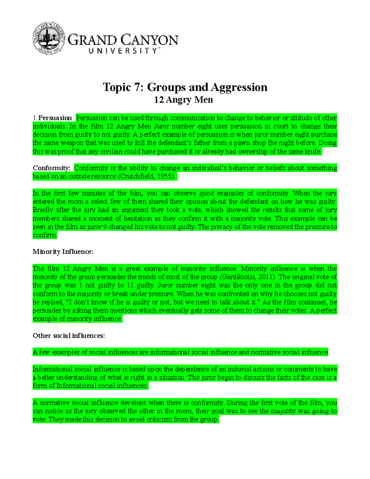 12Angry Men(final) - homework - Topic 7: Groups and Aggression 12 Angry ...