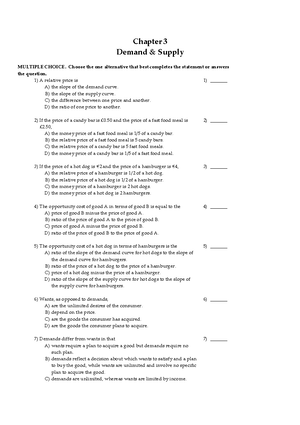 Multiple Choice Questions Chapter 4 Elasticity - Multiple Choice Questions Elasticity 1) The ...