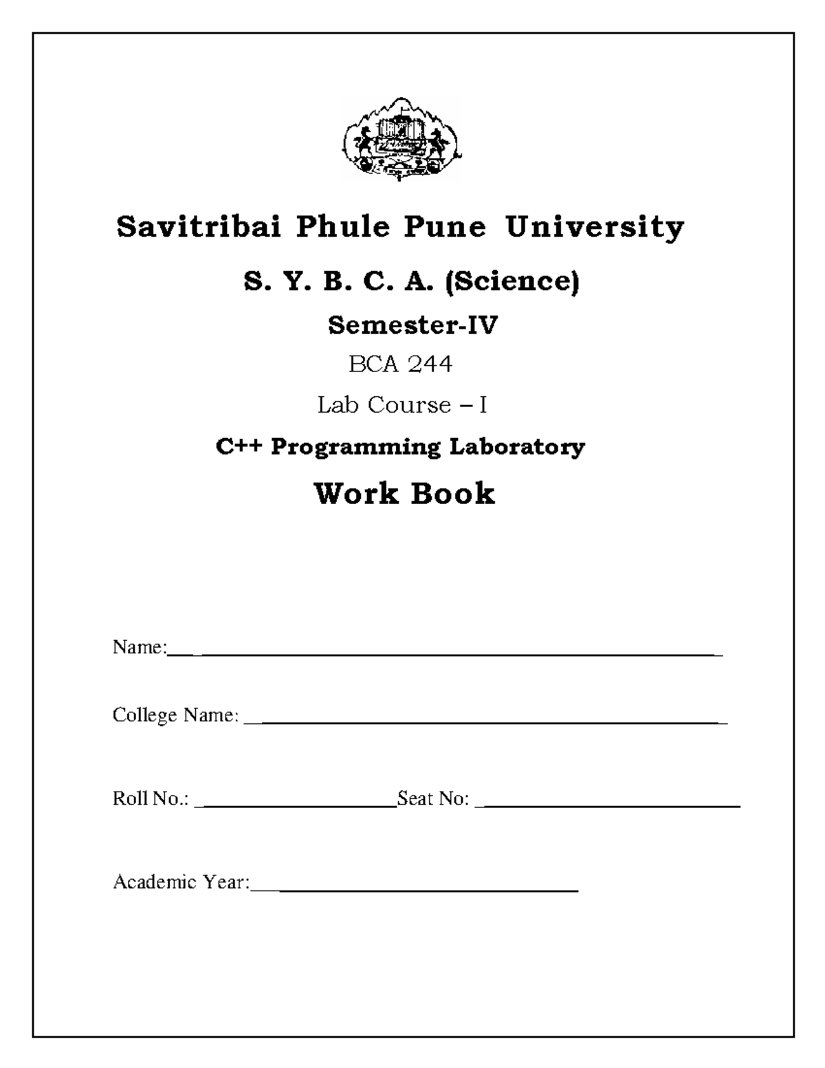 BCA-244 C++ Programming Laboratory - Savitribai Phule Pune University S ...