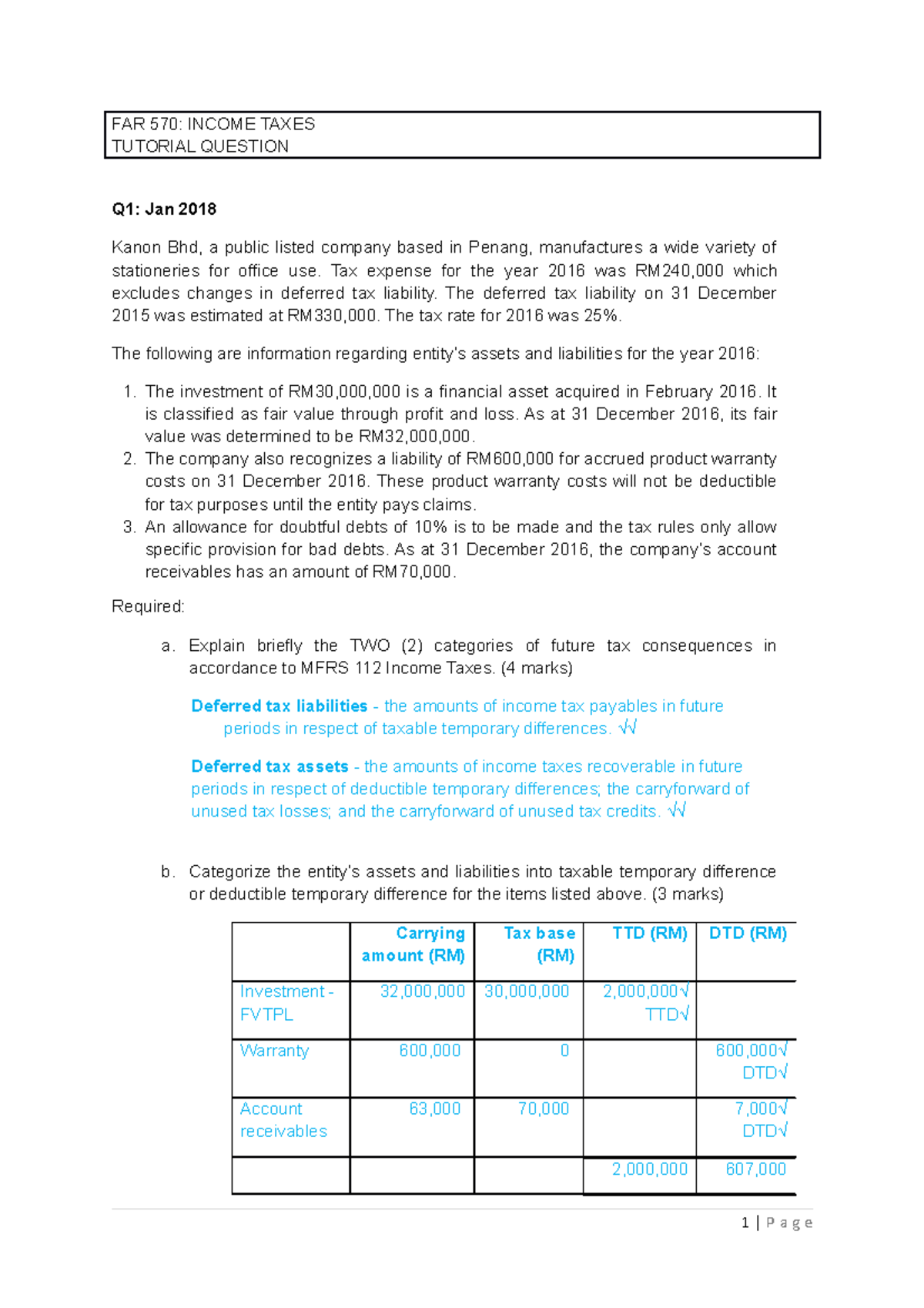 Income Tax Compilation PYQ Lecturer - FAR 570: INCOME TAXES TUTORIAL ...