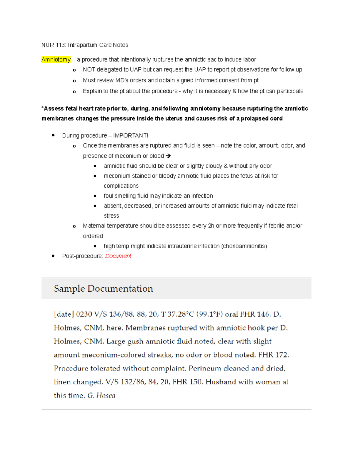 Intrapartum Care Skills PEARSON - NUR 113: Intrapartum Care Notes ...