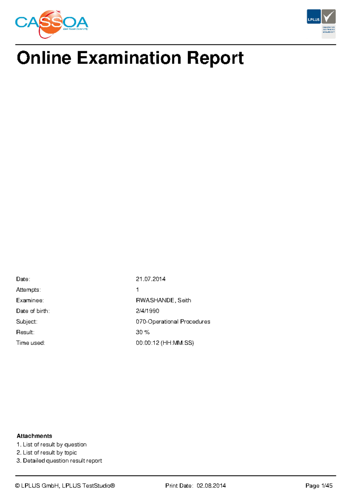 Seith Rwashande 21-07-2014 PPL(A) 070-Operational Procedures - Date: 21 ...