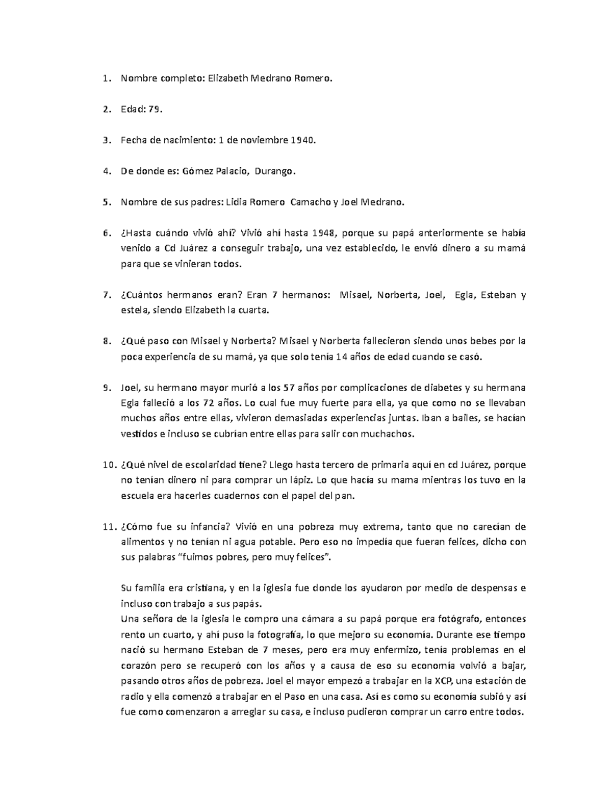 Entrevista a Betty - imprevisto - Nombre completo: Elizabeth Medrano ...