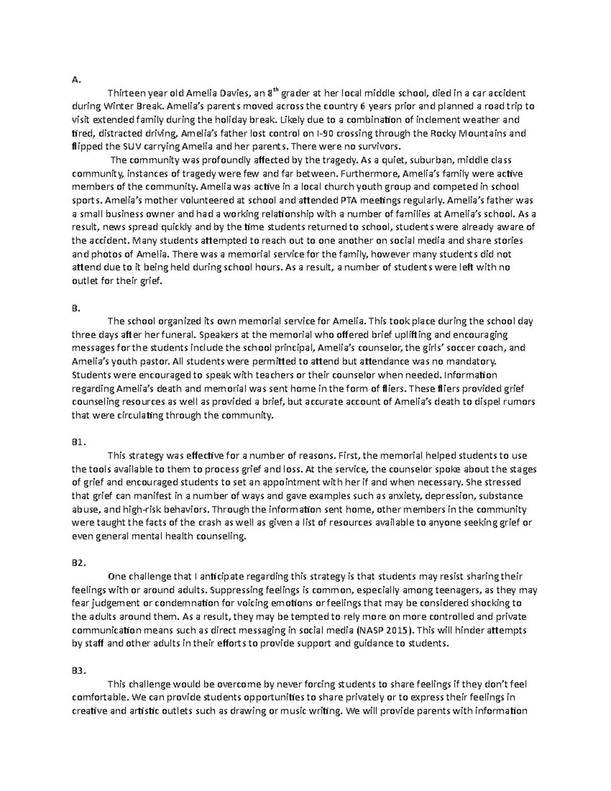KGM2 Task 5 Evidence Based Strategies A Thirteen Year Old Amelia