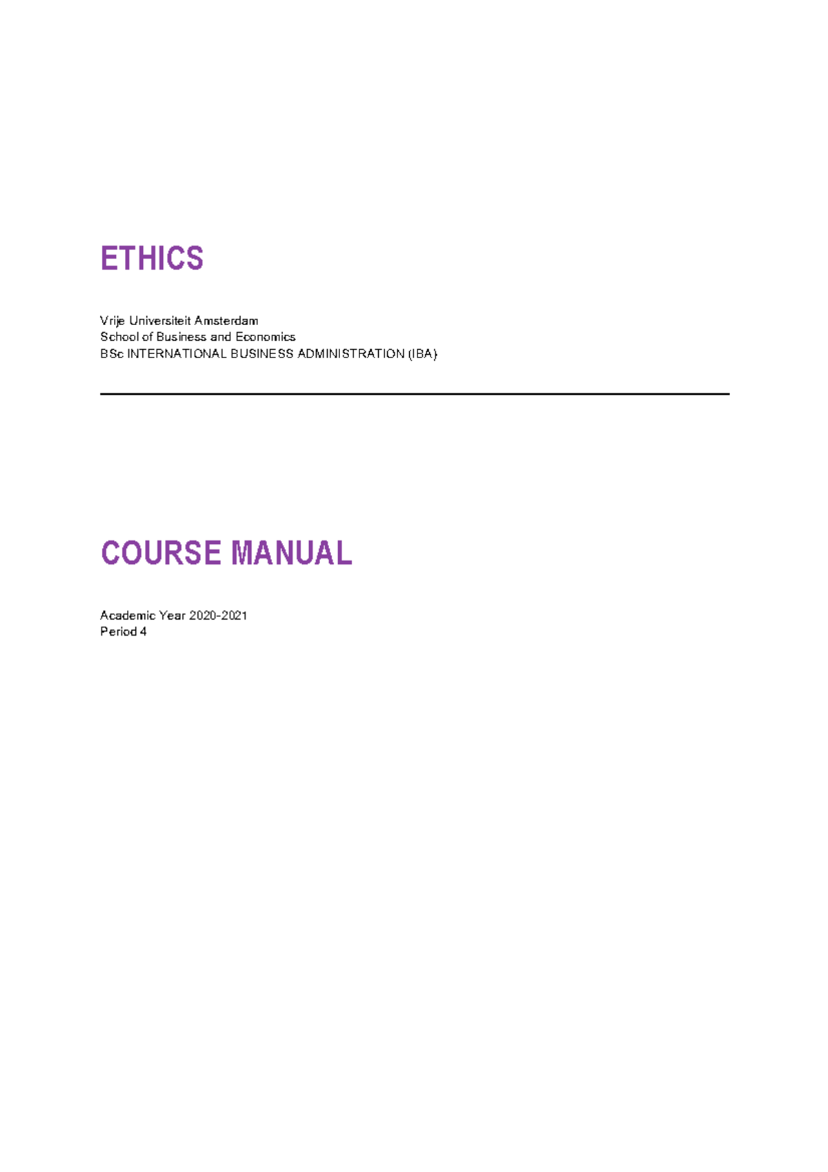 IBA Course Manual 2021 - ETHICS Vrije Universiteit Amsterdam School of ...