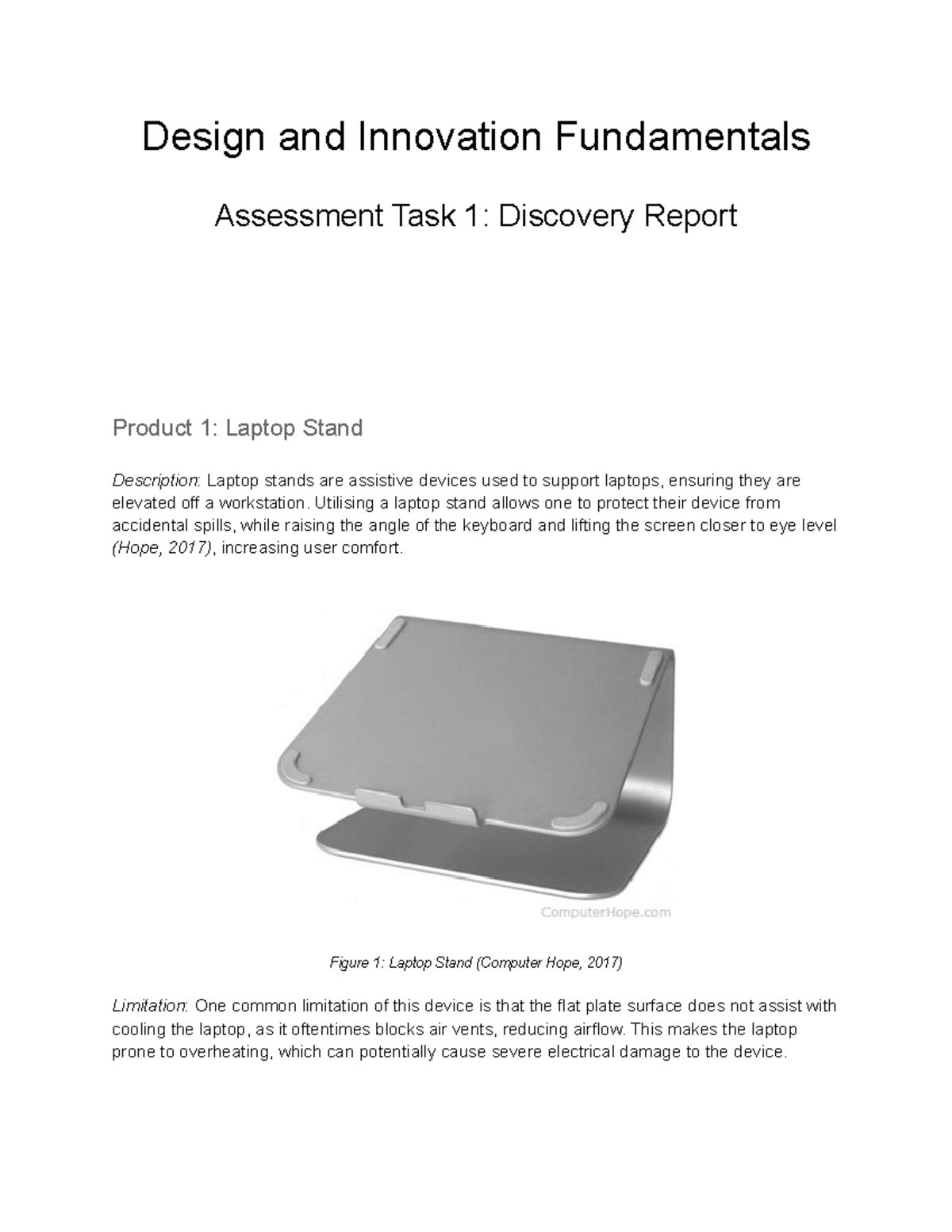 Discovery Report - Design and Innovation Fundamentals Assessment Task 1 ...