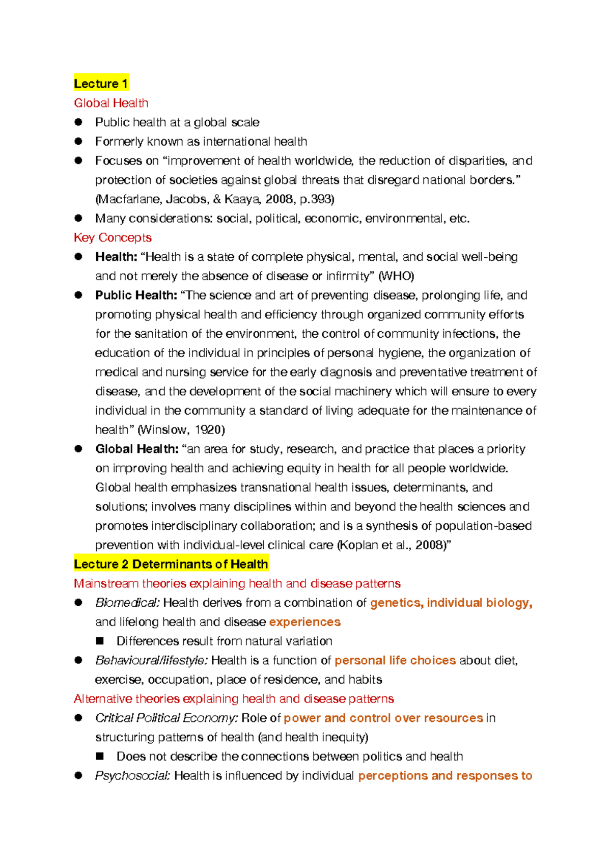 3Q03 notes before mid - Lecture 1 Global Health Public health at a ...