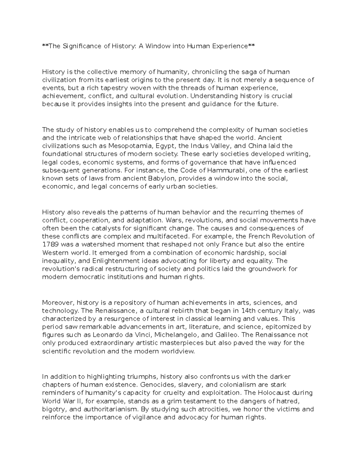 The Significance of History - It is not merely a sequence of events ...