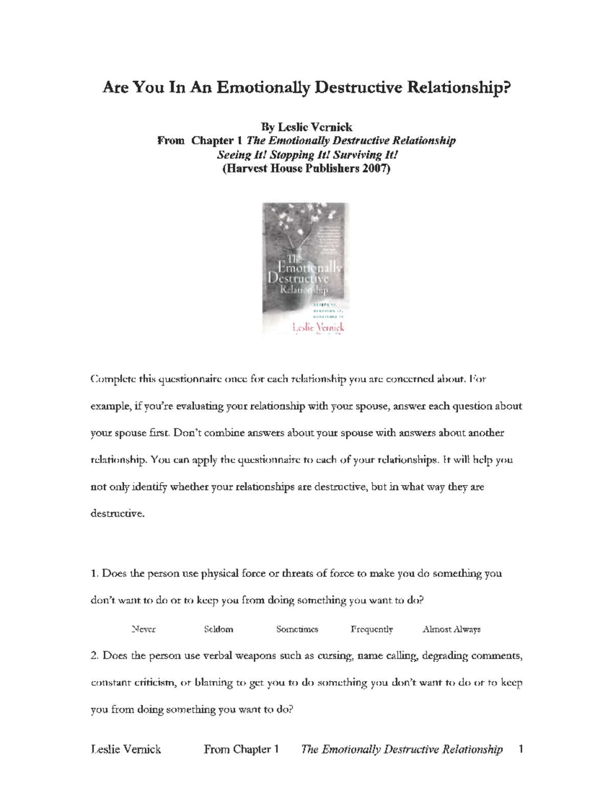 Are you in an emotionally destructive relationship - PSYC 101 - StuDocu