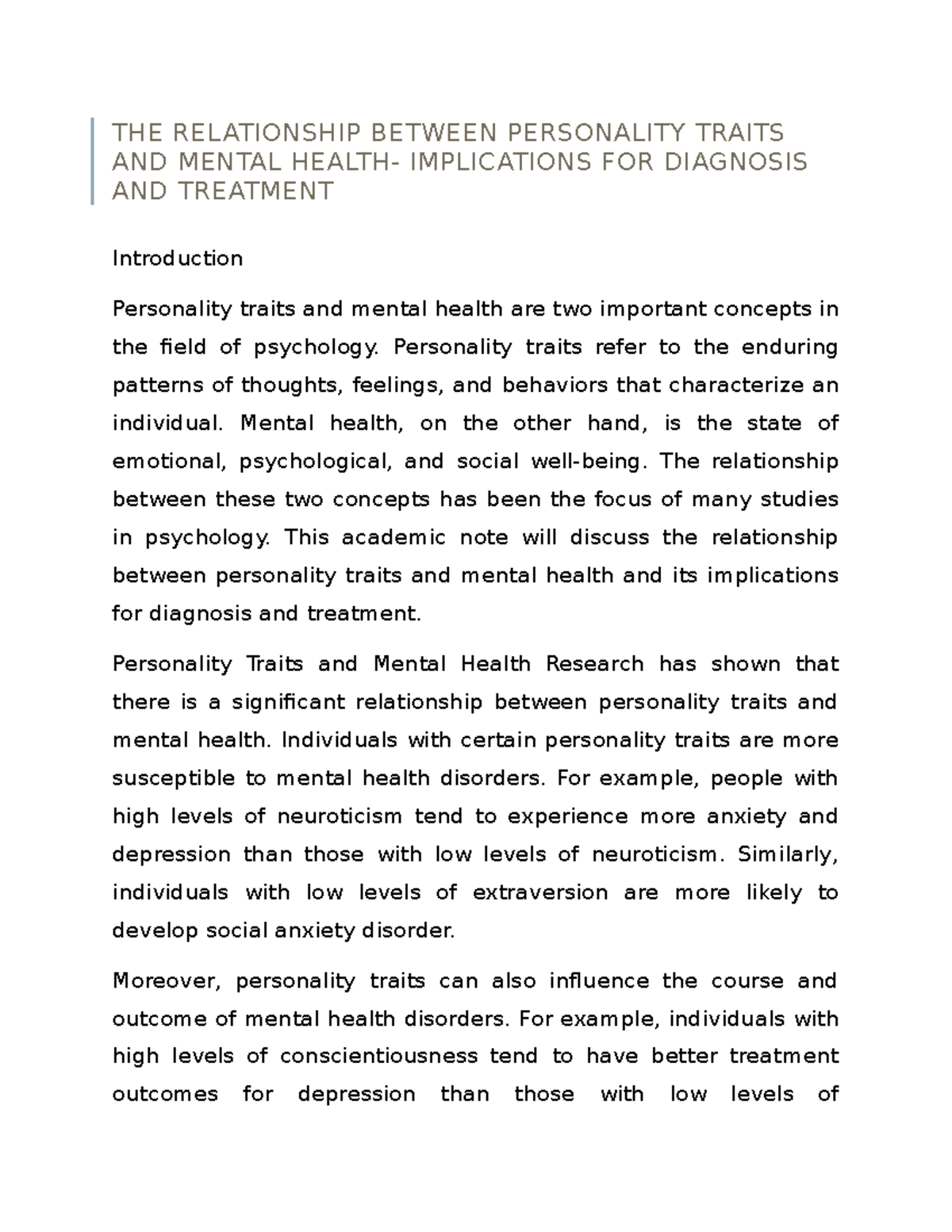 THE Relationship Between Personality Traits AND Mental Health ...