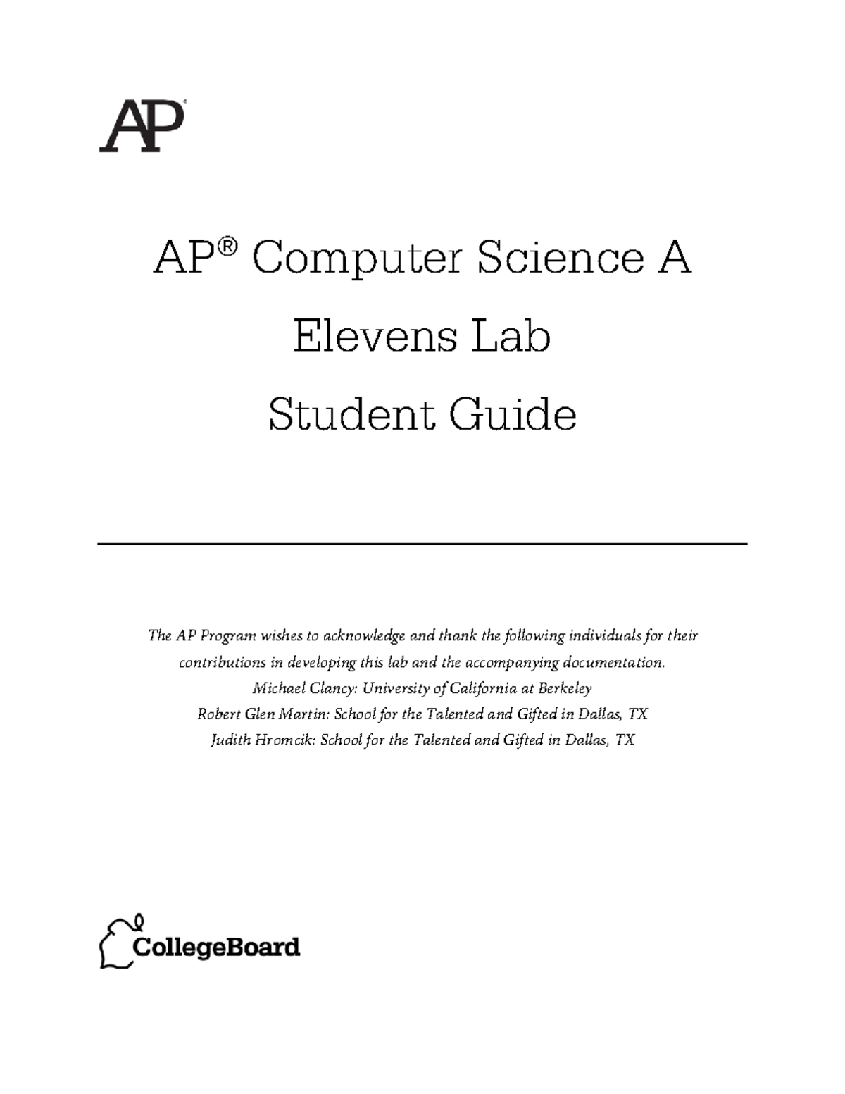APCS Lab Elevens Student Guide-1 - AP ® Computer Science A Elevens Lab ...