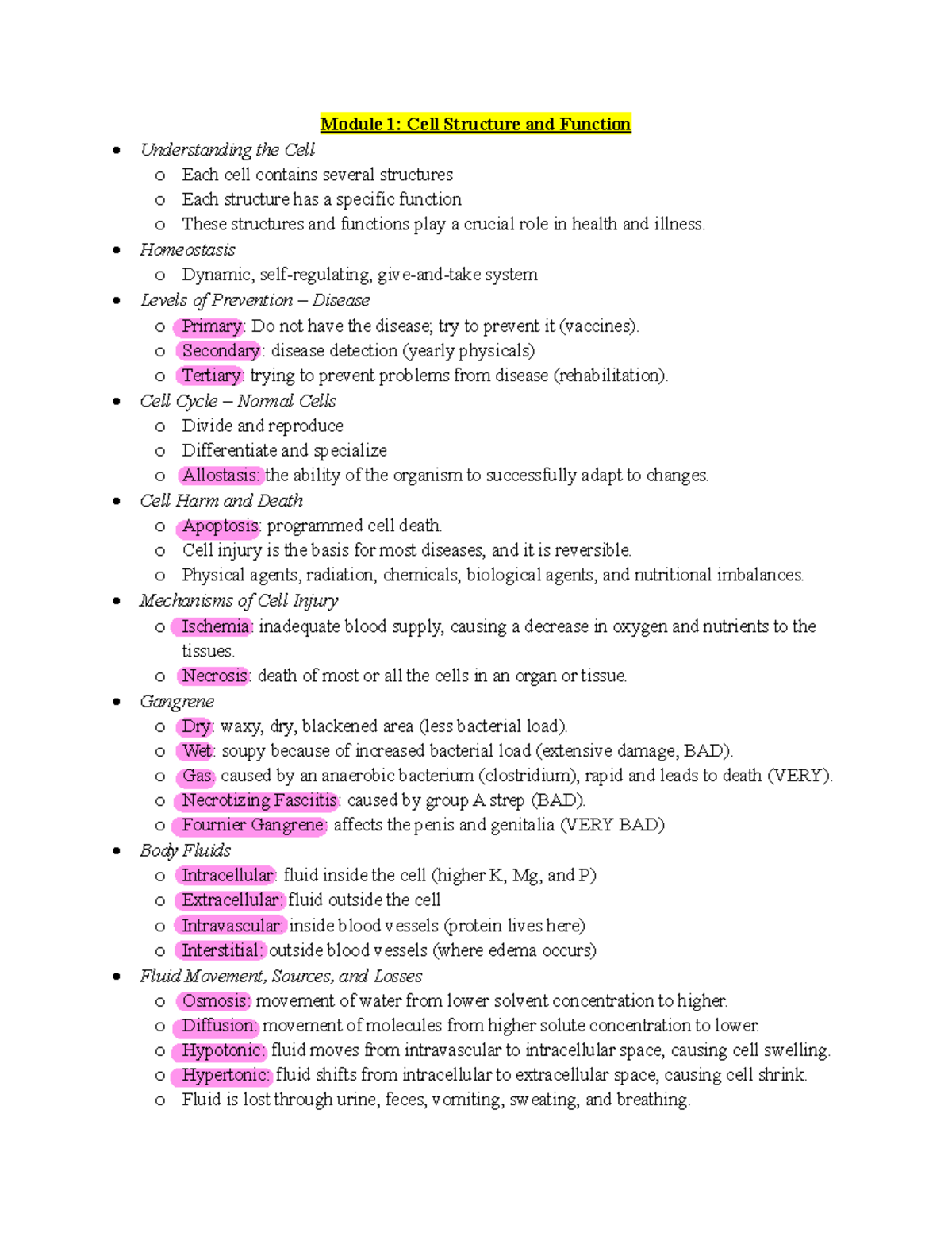 Final Exam Notes - Module 1: Cell Structure and Function Understanding ...