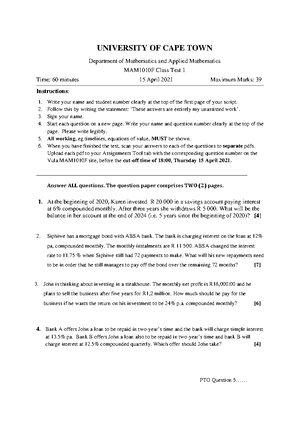 Tutorial 4 Solutions - UNIVERSITY OF CAPE TOWN DEPARTMENT OF ...