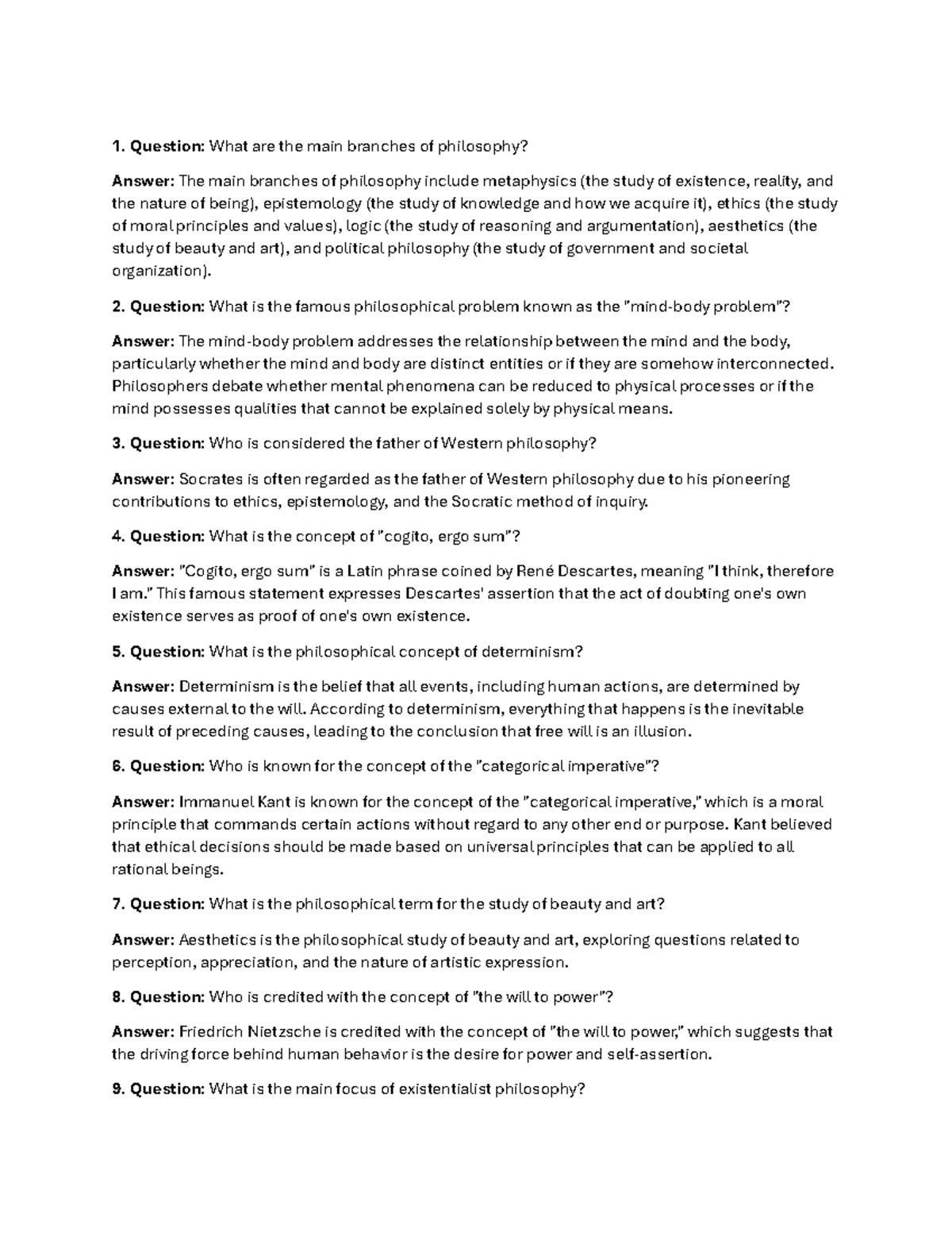 Philosophy 1 - Assignment - Question: What are the main branches of ...