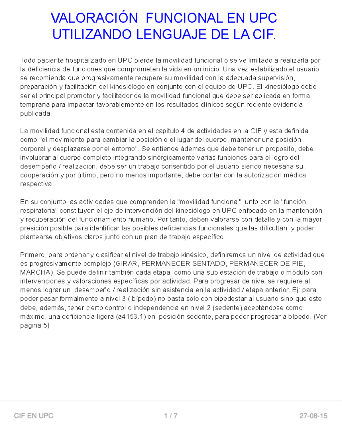 CIF EN UPC - modelo cif fisioterapia kinesiologia - VALORACIÓN ...