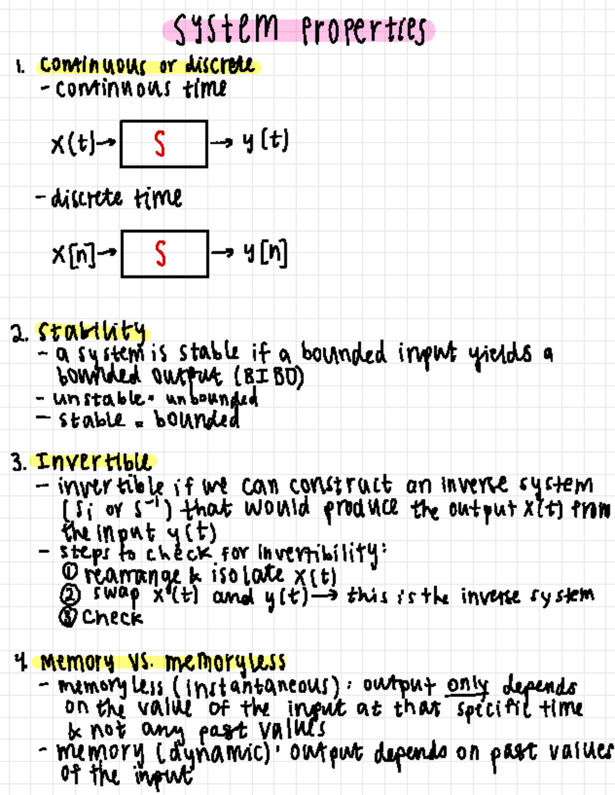 Exam 3 Study Guide - System Properties - system properties continuous or discrete continuous ...