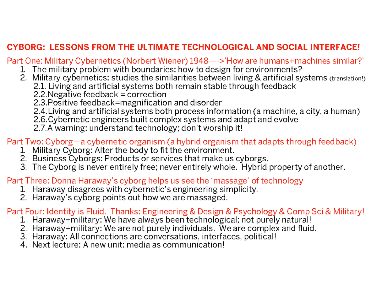 MIT week 7- cyborg - NOTES - CYBORG: LESSONS FROM THE ULTIMATE ...