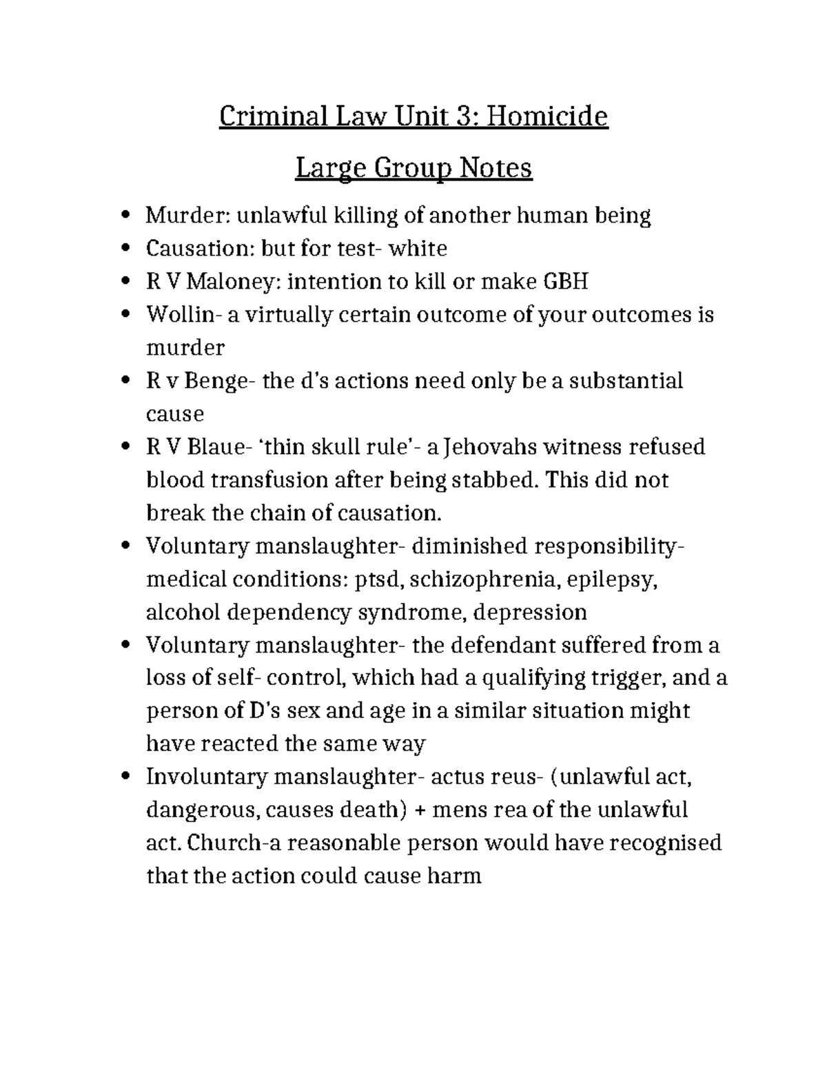 Criminal Law Unit 3 Homicide - Criminal Law Unit 3: Homicide Large ...
