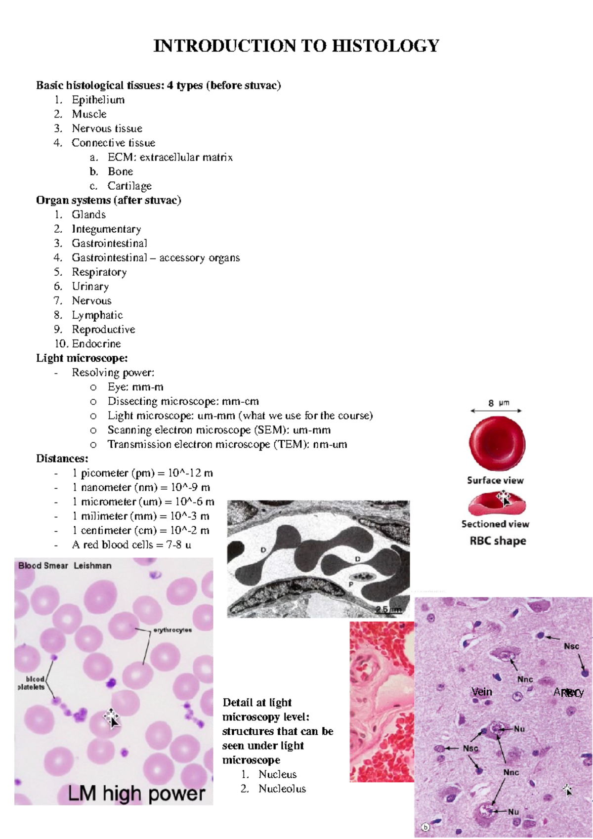 91500 Histology lecture 1: Introduction to histology - INTRODUCTION TO ...
